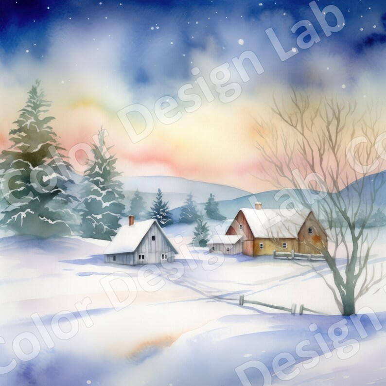 Snowy Winter Wonderland Clipart Download, Set of 4 PNG Images ...