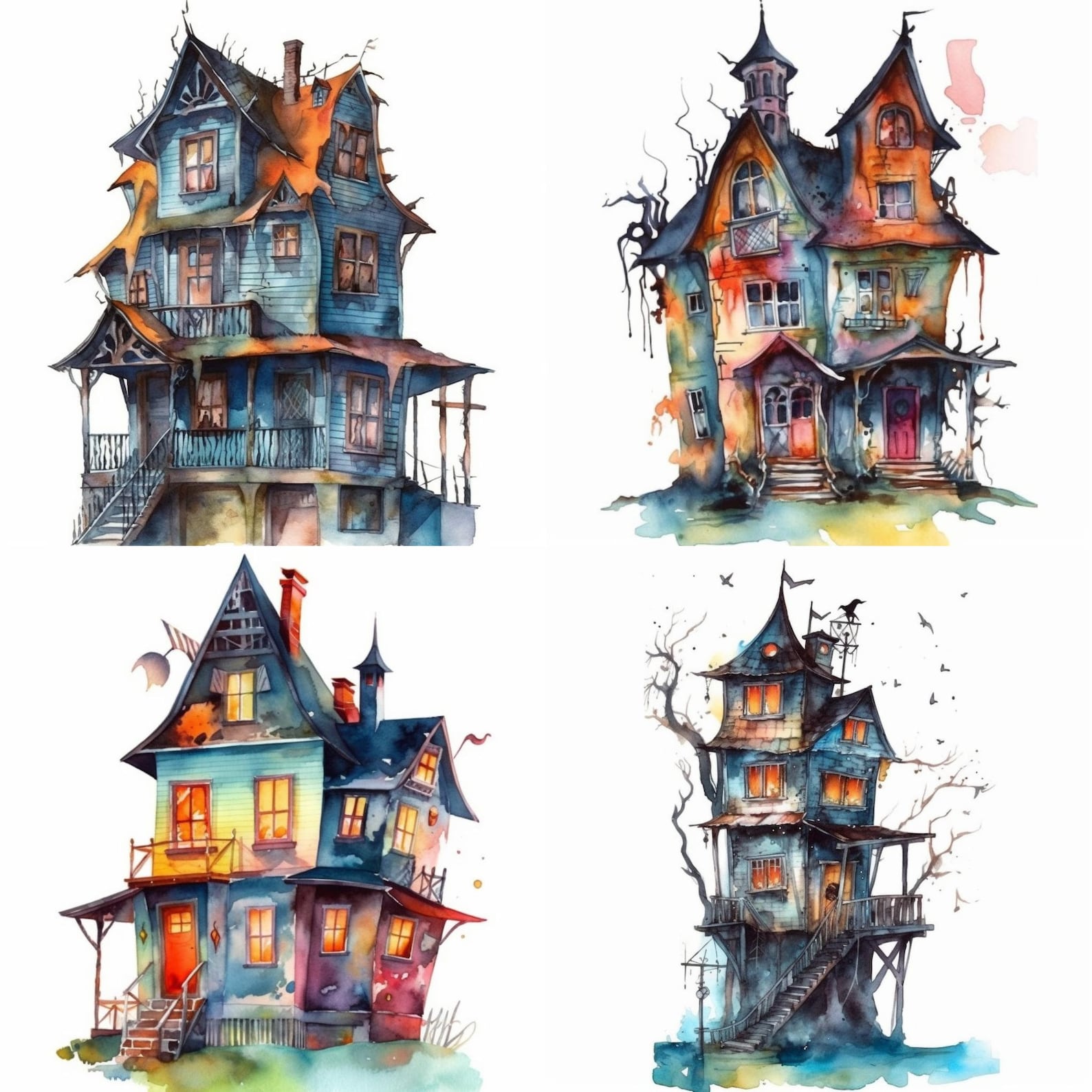 Haunted House Clipart Set of 8 Ghostly Spooky PNG Digital - Etsy