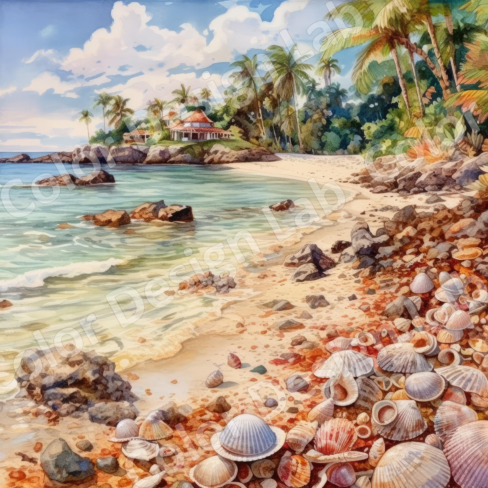 Seashell-strewn Tropical Beach Printable Art Set 8 High - Etsy