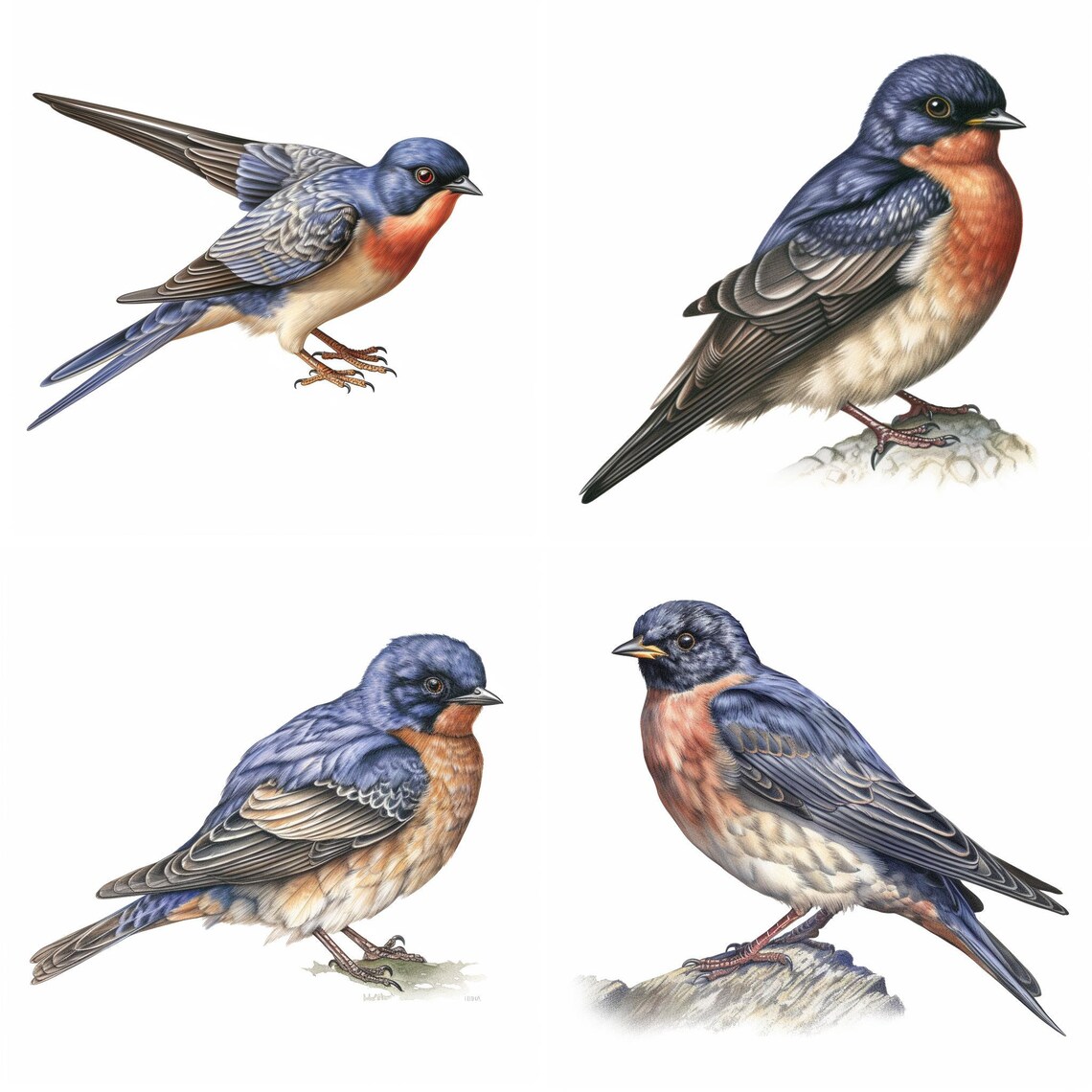 European Barn Swallow Clipart - 8-piece Printable Art Set, Digital ...