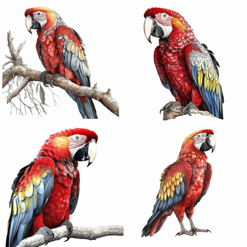 Scarlet Macaw Art Printable Clipart Bundle Set of 8 PNG - Etsy