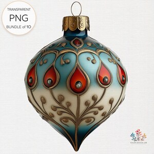 Vintage Christmas Ornaments Clipart Bundle of 10 Transparent PNG Files ...