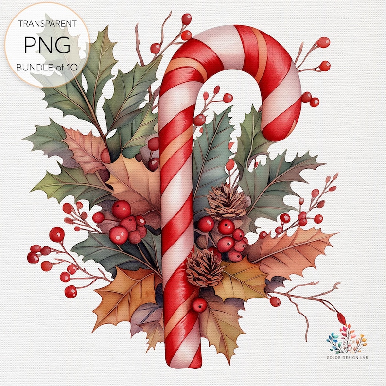 Christmas Candy Cane Clipart - Sweet Holiday Treats, Watercolor Candy ...