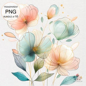 10 Abstract Floral Clipart - Watercolor Flowers Print - Pink, Blue ...