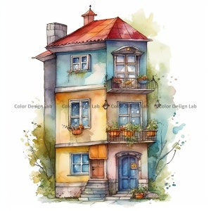 Cute House Clipart 8 PNG Watercolor Houses Set Digital Download Perfect ...