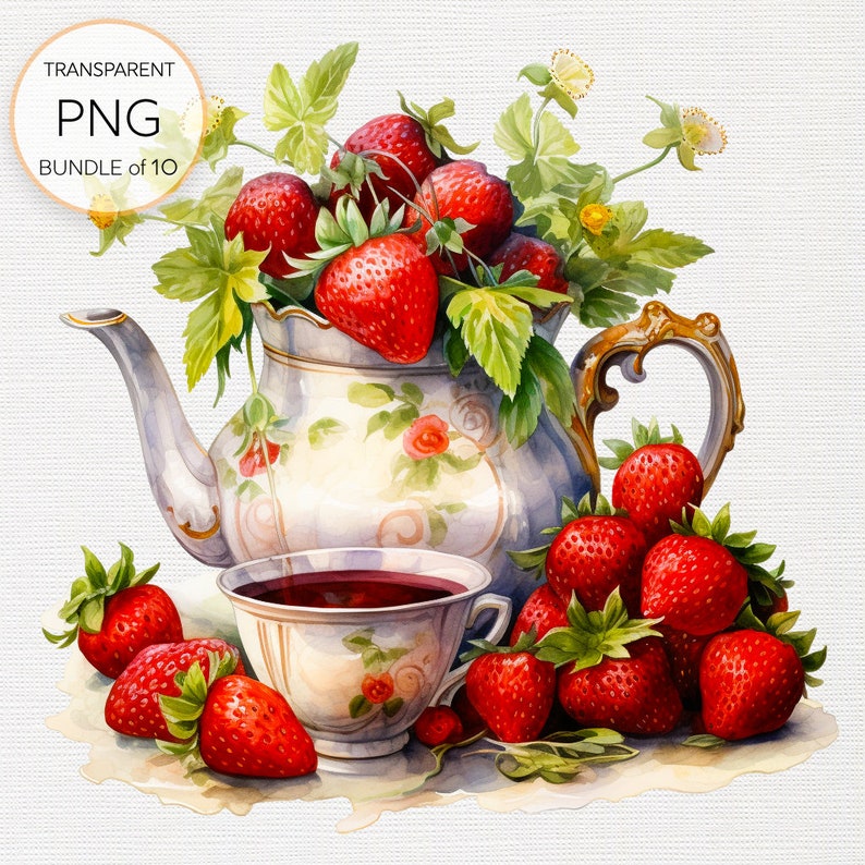 Victorian Strawberry Tea Clipart, Vintage Tea Party, Tea Time ...
