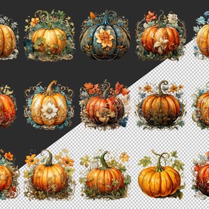 Boho Pumpkin Clipart Bundle of 36 Quality Transparent Watercolor Png ...
