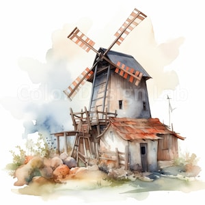 Rustic Windmill Clipart - 8 Printable Art PNG, Windmill Wall Art ...