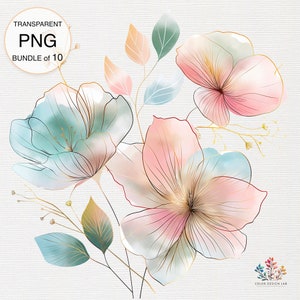 10 Abstract Floral Clipart - Watercolor Flowers Print - Pink, Blue ...