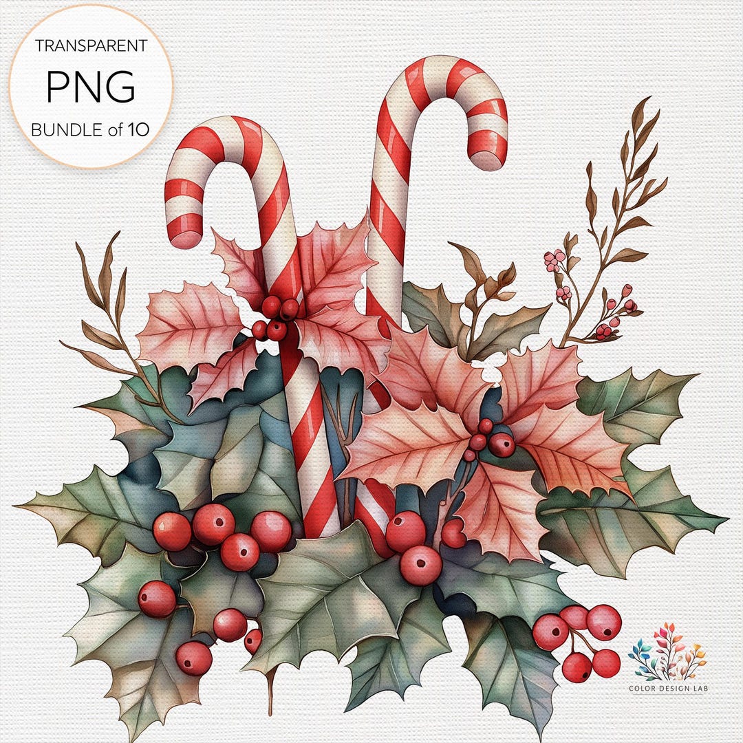 Christmas Candy Cane Clipart - Sweet Holiday Treats, Watercolor Candy ...