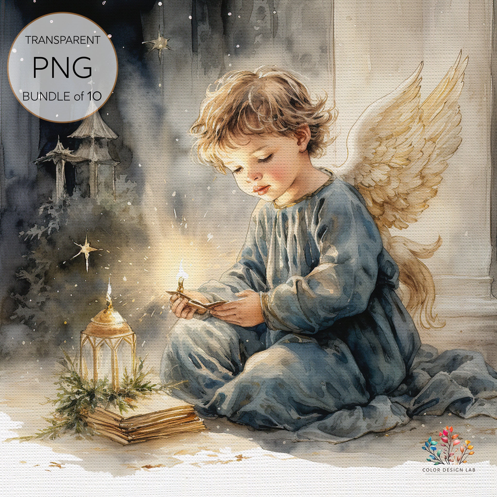 Vintage Christmas Spirit Clipart - Angelic, Candlelight & Gift ...