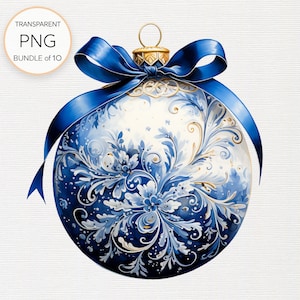 Blue Christmas Decorations Clipart Set of 10 PNG Art Images, Digital ...
