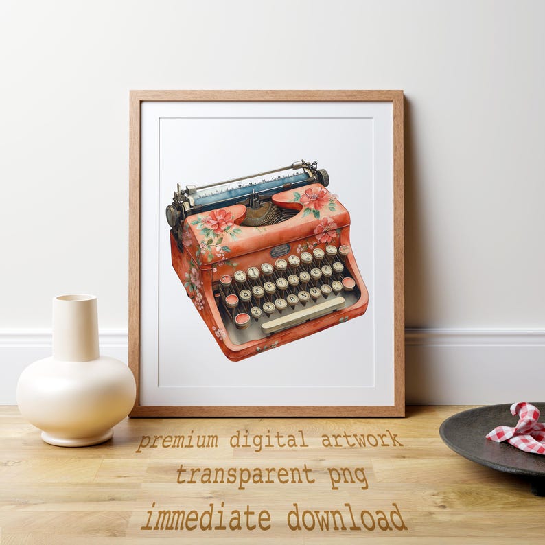 Floral Typewriter Watercolor Clipart Bundle: Transparent PNG Designs - Etsy