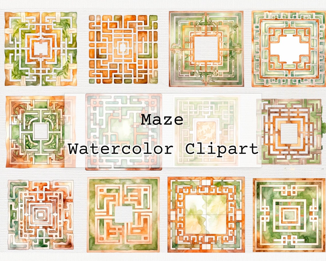Maze Clipart Watercolor Maze Game Commercial License Download - Etsy