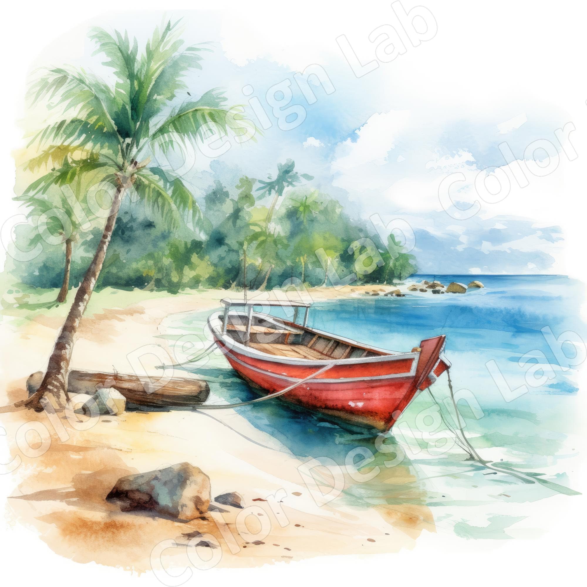 Tropical Beach Boat Scene Printable Wall Art Set of 8 - Etsy