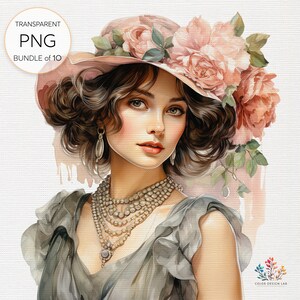 Elegant Vintage Lady Clipart. Graceful Antique Fashion Pngs. Timeless ...