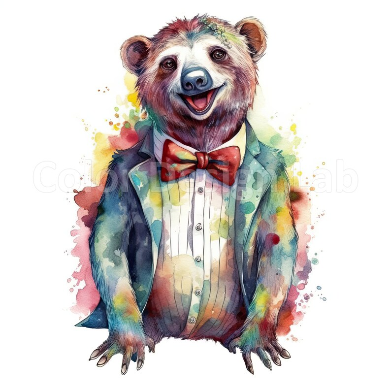 Happy Sloth in Bow Tie Clipart Bundle - 8 High-resolution Sloth Pngs ...