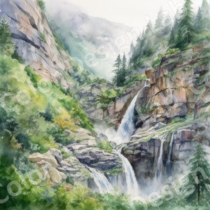 Cascading Mountain Waterfall Clipart, Set of 4 High-resolution ...