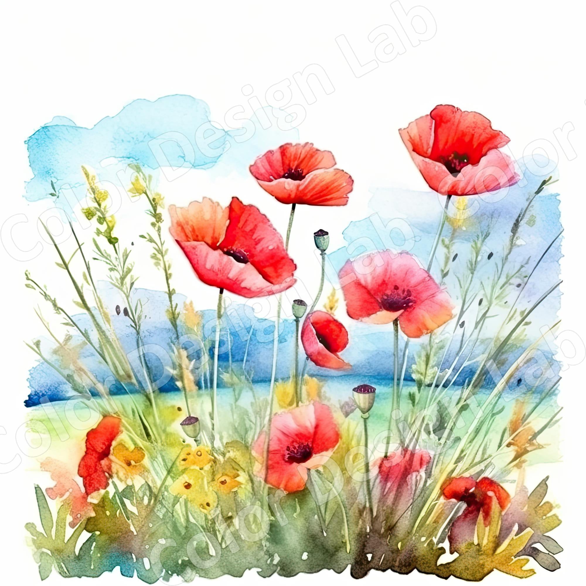 Field of Poppies Printable Clipart Set 8 High-resolution PNG - Etsy