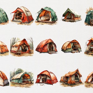 Camping Tent Clipart Bundle - 36 Quality Watercolor Transparent Png ...