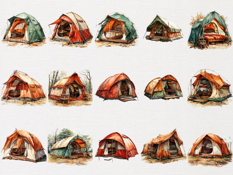 Camping Tent Clipart Bundle 36 Quality Watercolor - Etsy