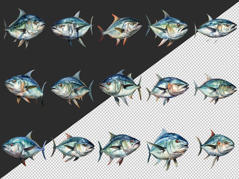 Tuna Fish Clipart Bundle 36 Watercolor Png for Instant - Etsy