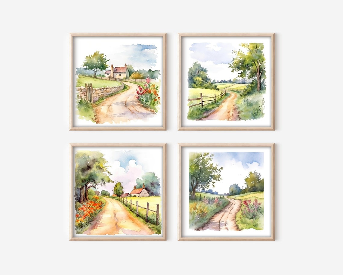 Country Lane Printable Clipart Set of 8 High-resolution PNG Images ...