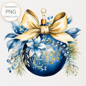 Blue Christmas Decorations Clipart Set of 10 PNG Art Images, Digital ...