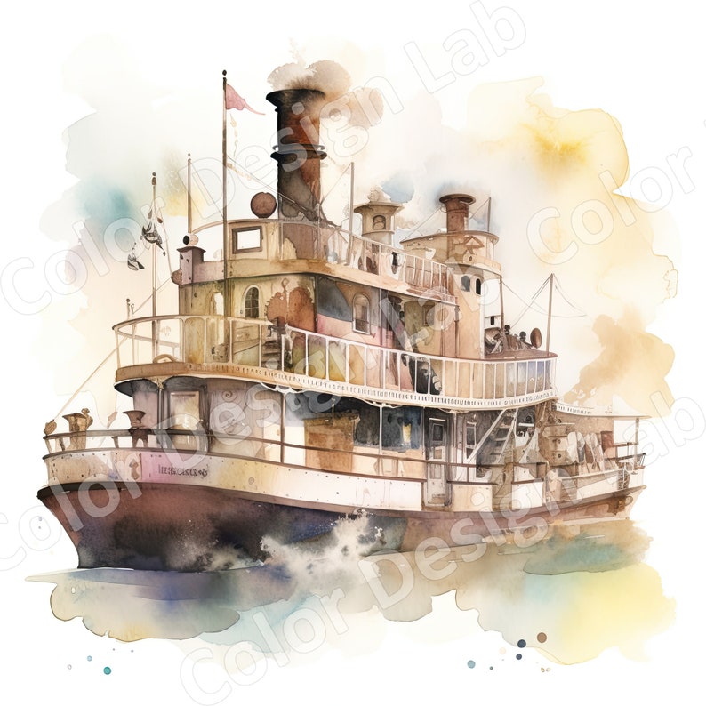 Vintage Steamboat Journey Printable Clipart Set 8 - Etsy