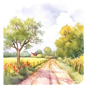 Country Lane Printable Clipart Set of 8 High-resolution PNG Images ...