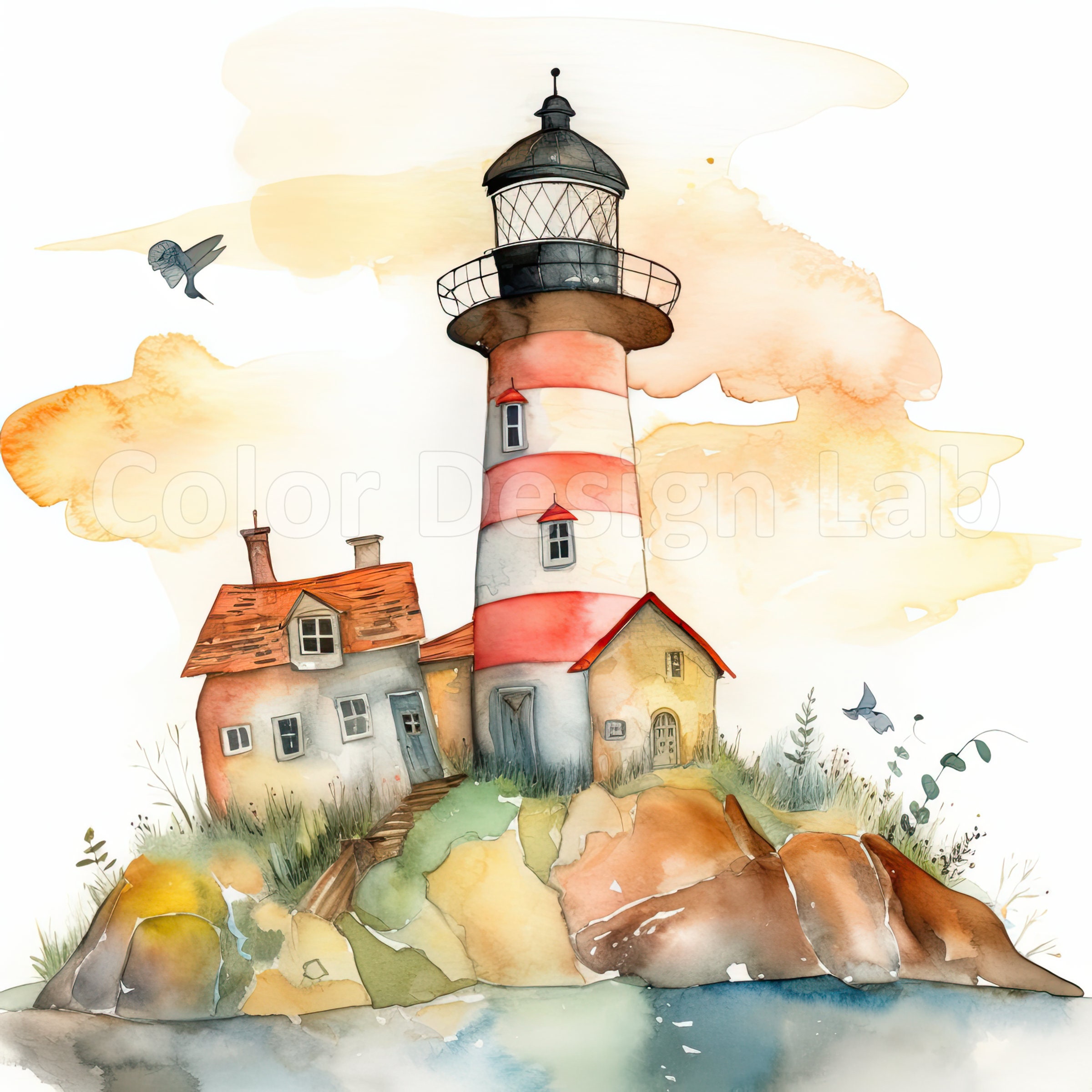 Whimsical Lighthouse Printable Clipart Set of 8 High-quality - Etsy