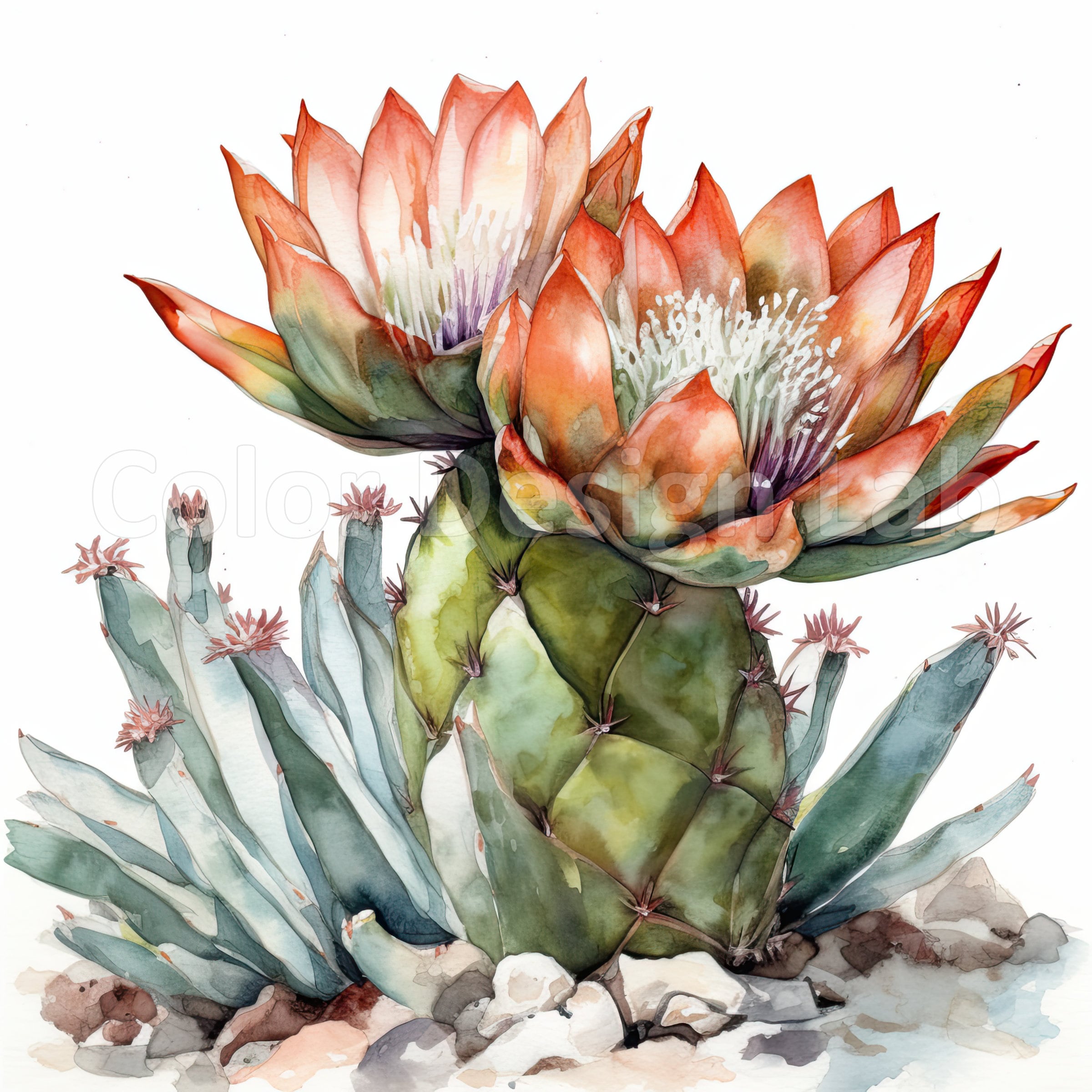 Blooming Cactus Clipart Set of 8 Printable PNG Cactus - Etsy