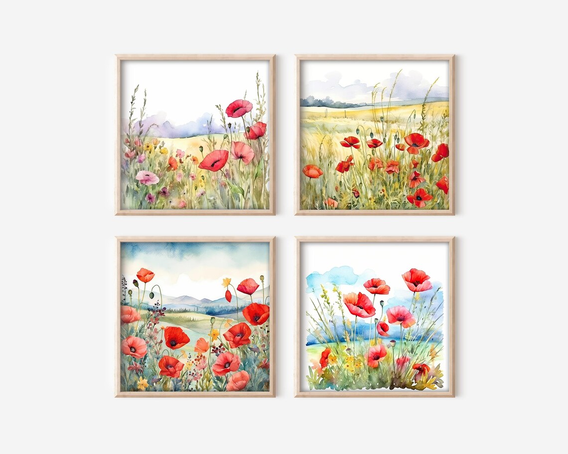 Field of Poppies Printable Clipart Set 8 High-resolution PNG - Etsy