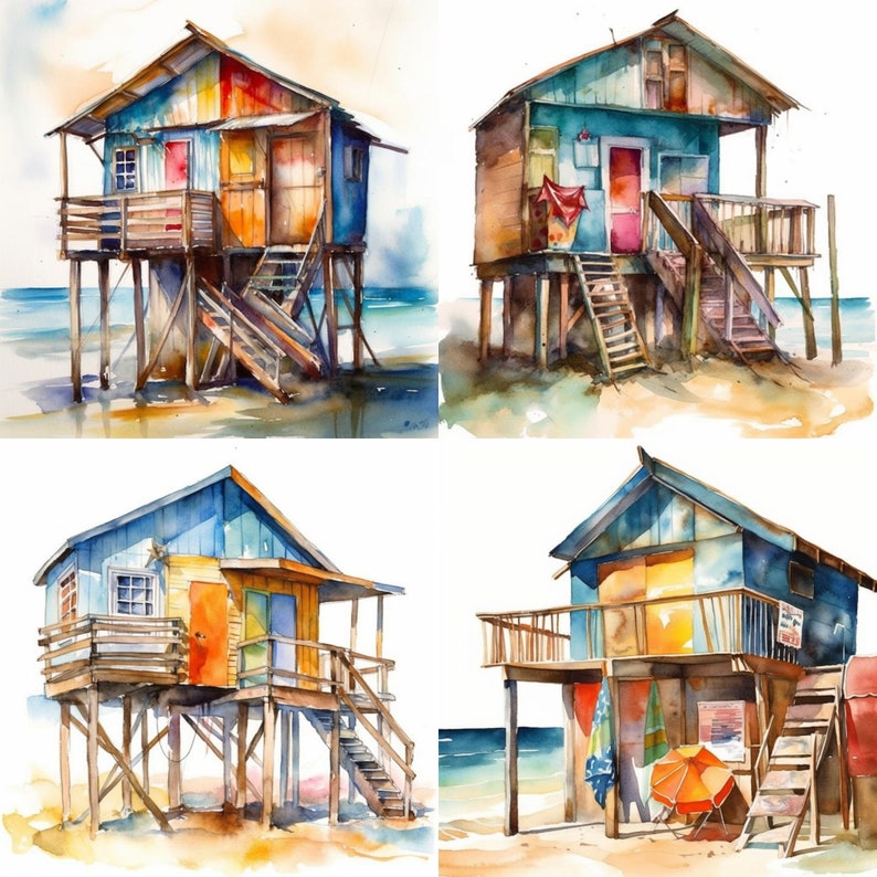 Beach Hut Summer Printable Clipart - High-quality PNG, Set of 8 Digital ...
