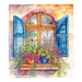 Watercolor Mediterranean Window Art, Scenic View Design, Sunlit Seaside ...