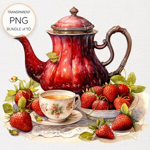 Victorian Strawberry Tea Clipart, Vintage Tea Party, Tea Time ...