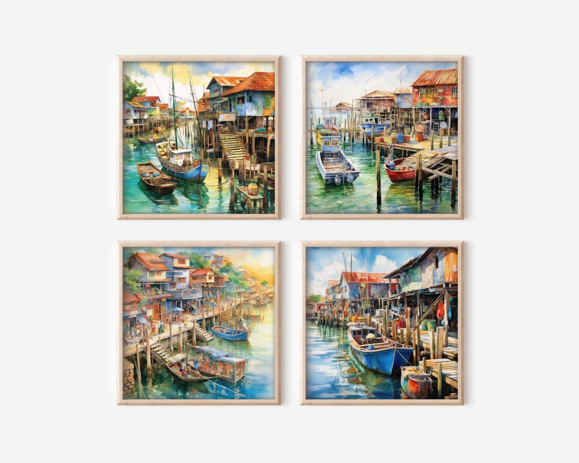 Fishing Village Dock Printable Clipart Set 8 High Resolution - Etsy