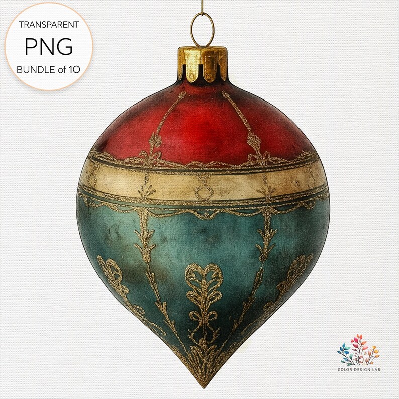 Vintage Christmas Ornaments Clipart Bundle of 10 Transparent PNG Files ...