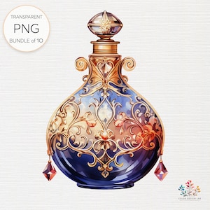 Watercolor Vintage Perfume Bottles, Classic Fragrance Design, Elegant ...