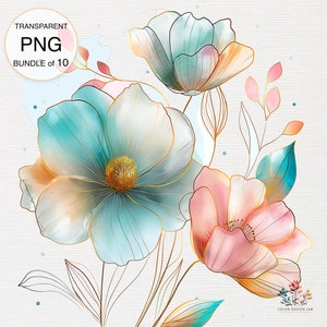 10 Abstract Floral Clipart - Watercolor Flowers Print - Pink, Blue ...
