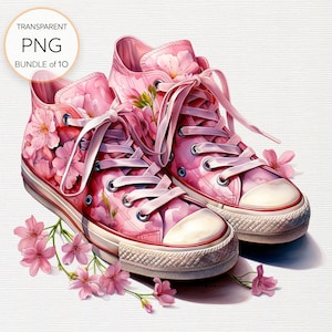 Pink Floral Sneakers Clipart - Fashionable Footwear Illustration PNG ...