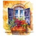 Watercolor Mediterranean Window Art, Scenic View Design, Sunlit Seaside ...