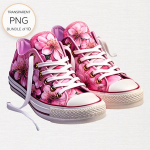 Pink Floral Sneakers Clipart - Fashionable Footwear Illustration PNG ...