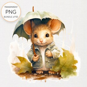 Cute Watercolor Mouse Hiding From Rain Clipart - Adorable Rodent ...