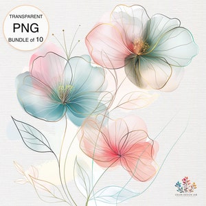 10 Abstract Floral Clipart - Watercolor Flowers Print - Pink, Blue ...