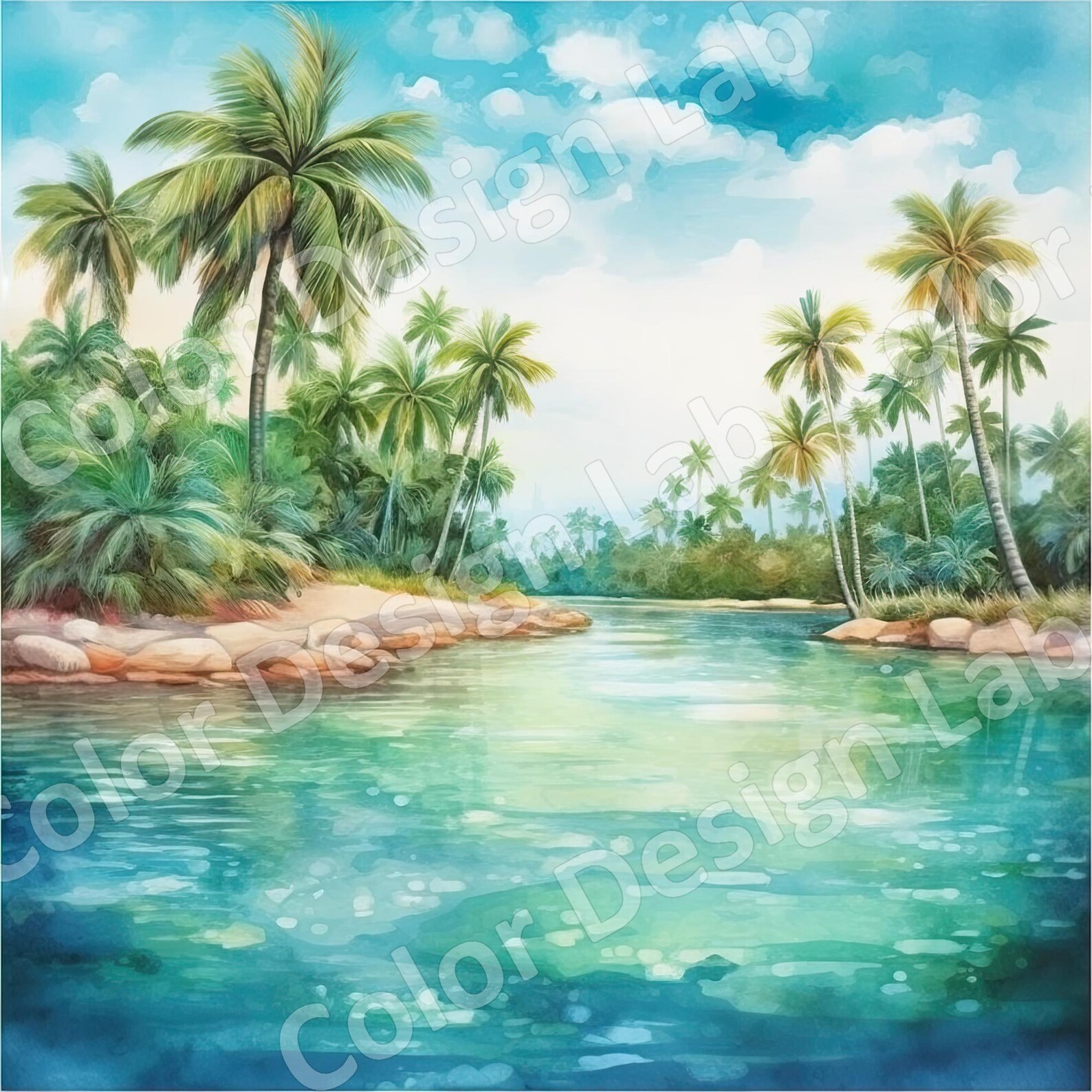 Tropical Beach Lagoon Printable Wall Art, Set of 8 High-quality PNG ...