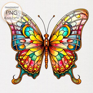 Stained Glass Butterflies Clipart - Set of 10 Watercolor Stained Glass ...