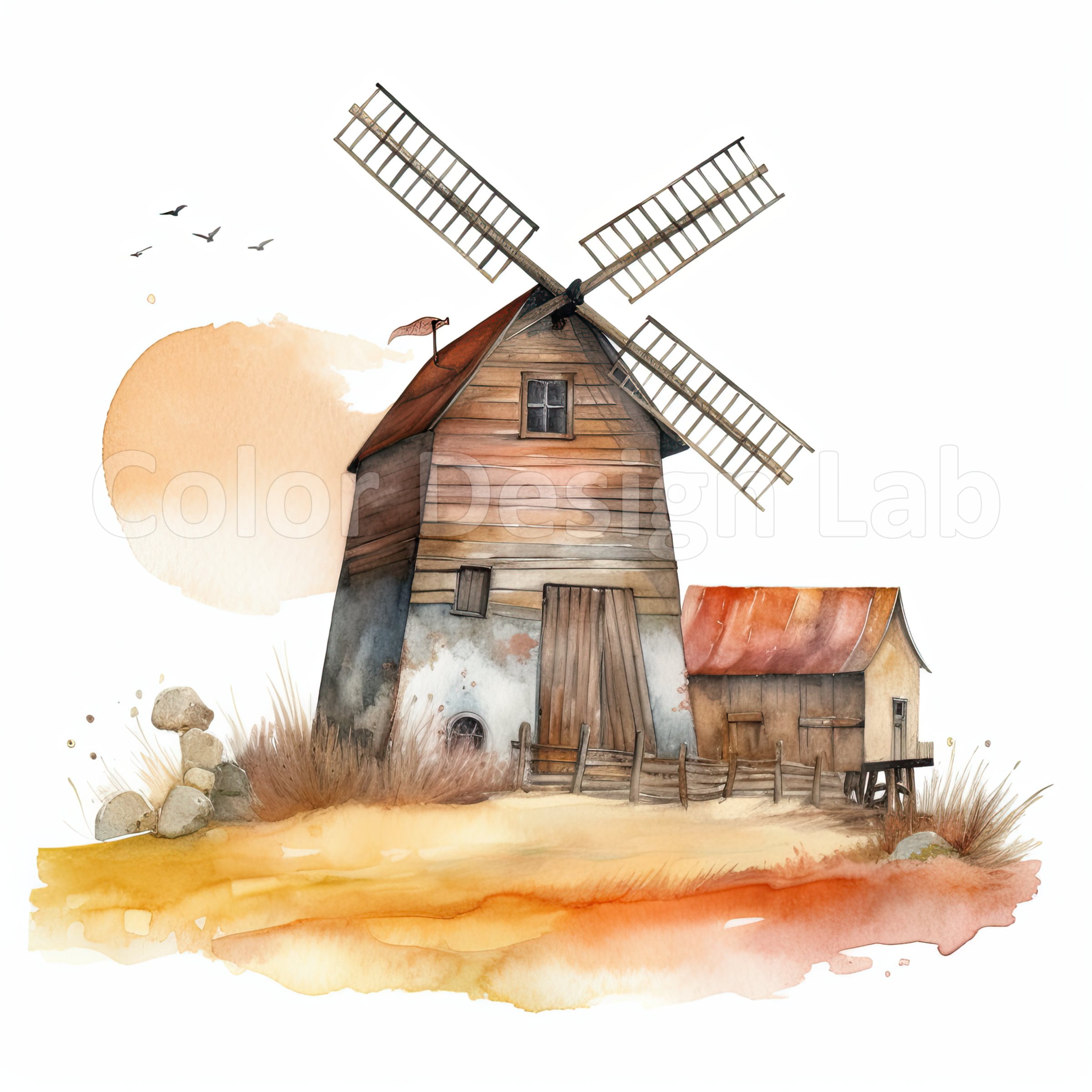 Rustic Windmill Clipart 8 Printable Art PNG Windmill Wall - Etsy