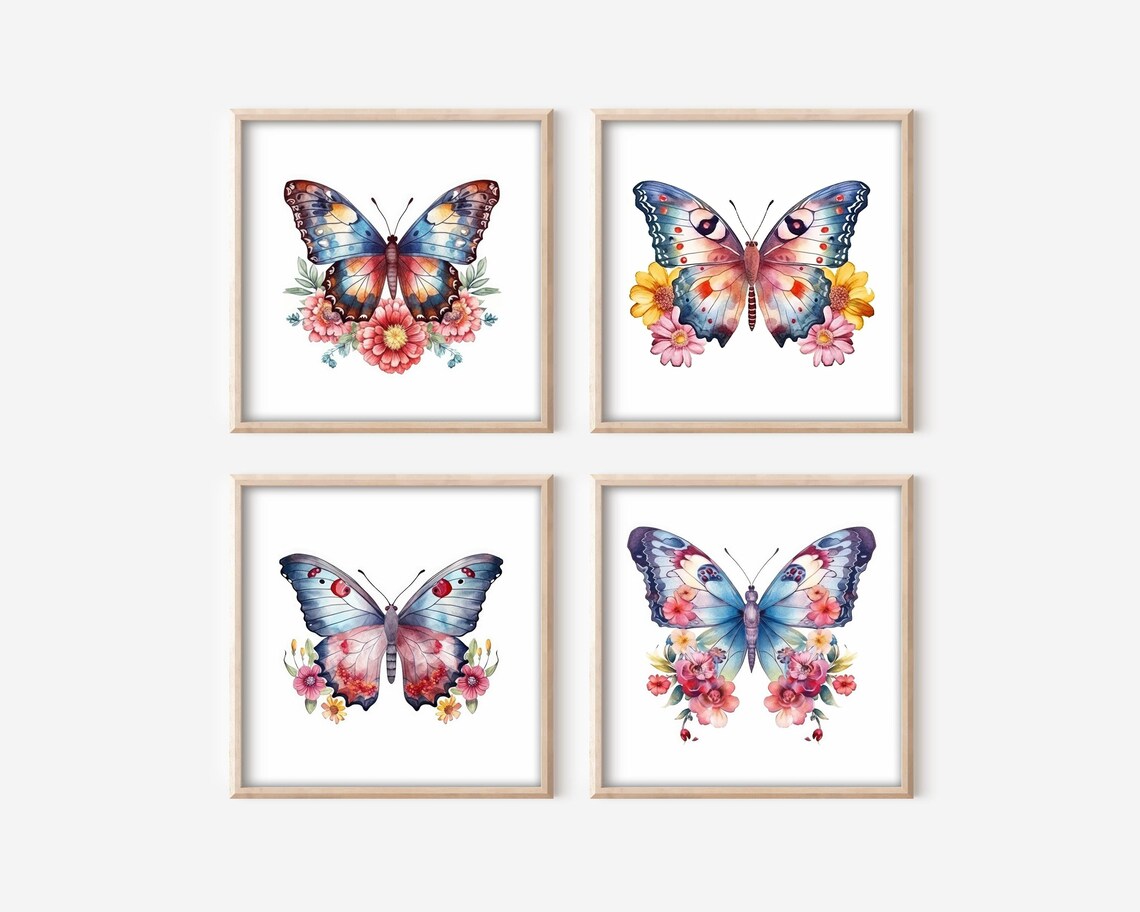 Butterfly on Wildflowers Printable Wall Art Set of 8 - Etsy