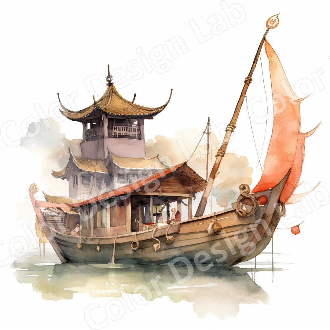 Chinese Junk Boat Cove Clipart, Set of 8 High-resolution Images ...